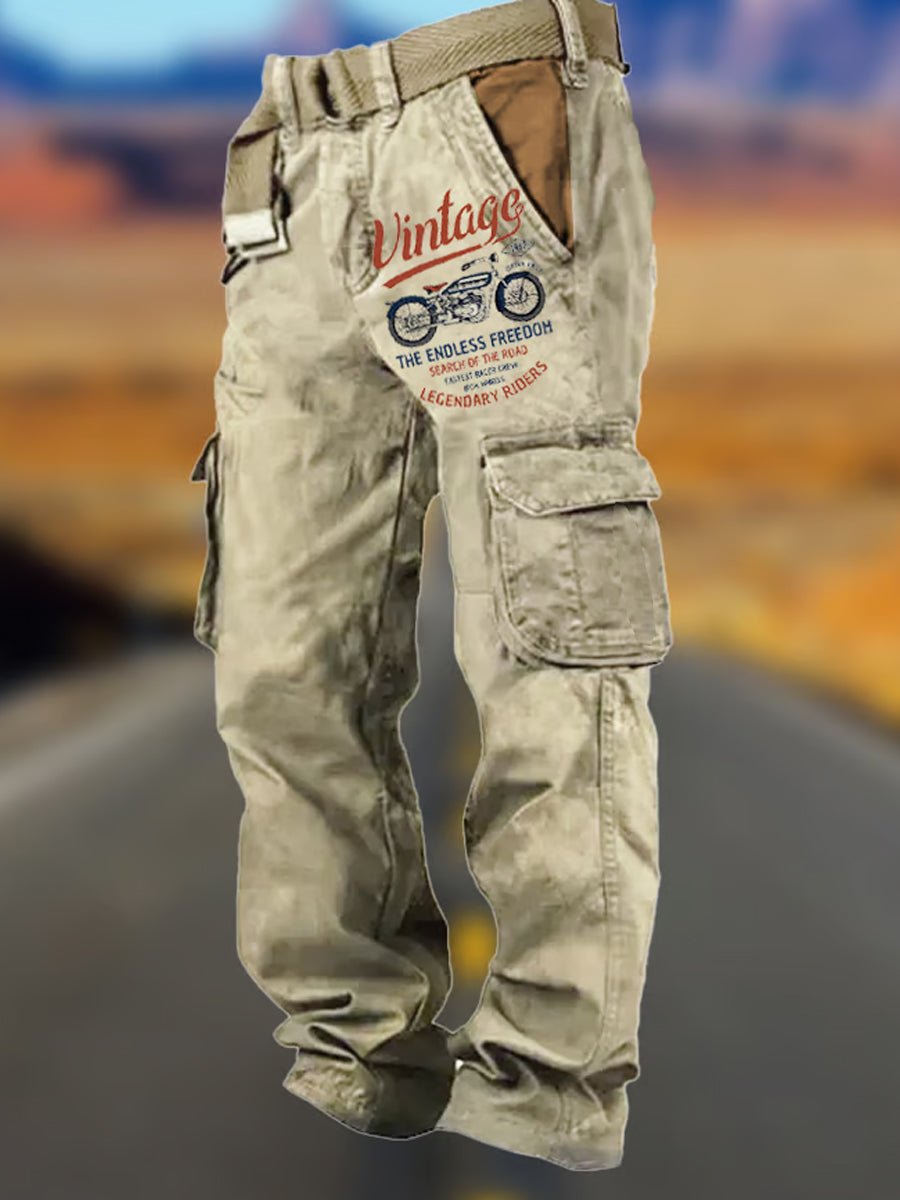 Men's Retro Art Print Multi-Pocket Multi-Functional Cargo Pants – yosupwear